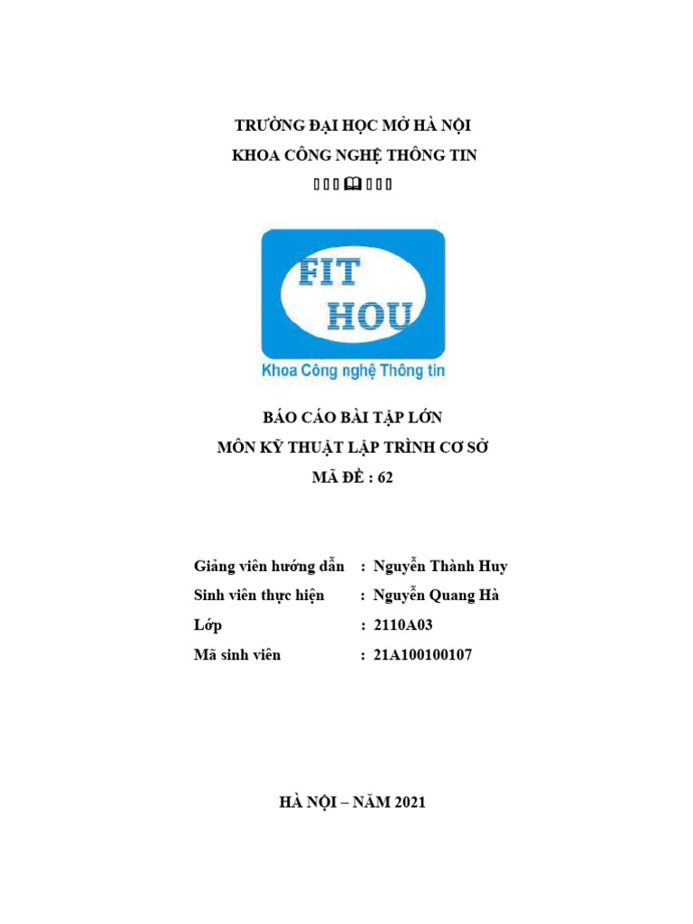 21A100100107 Nguyen Quang Ha BTL LapTrinhCoSo | PDF