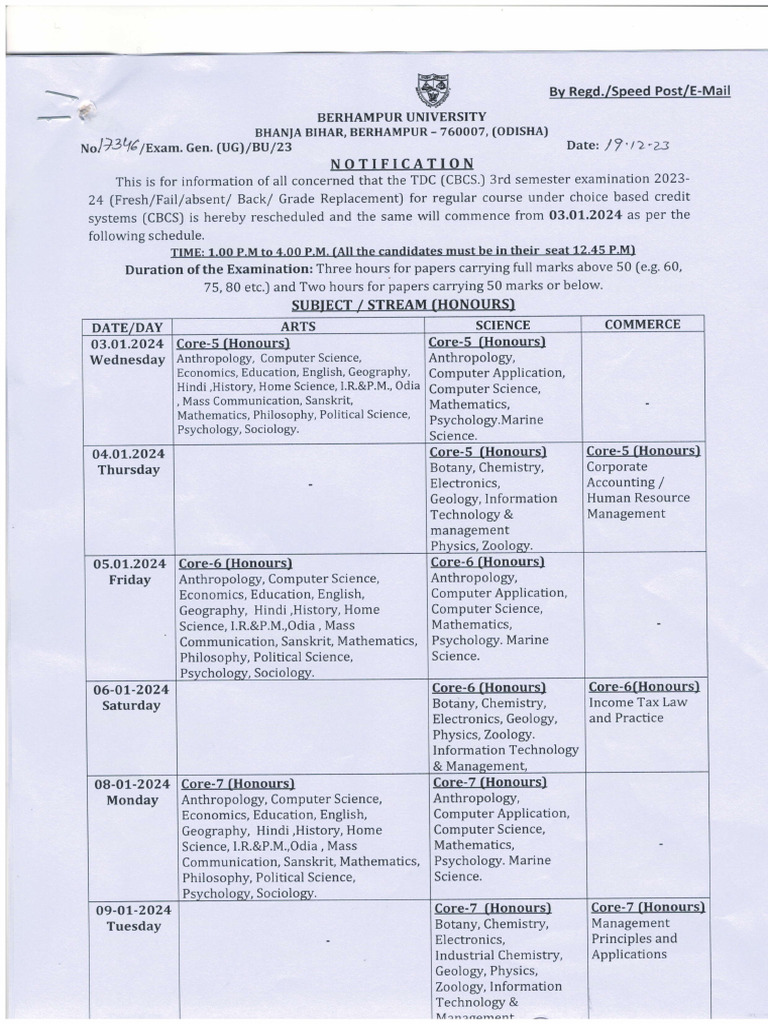 Reschedule 3rd Sem - Exam. Prog.2023-24 | PDF | Science
