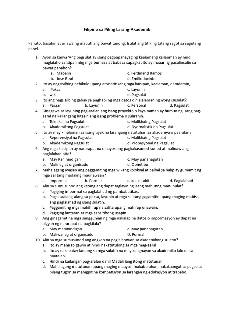 Filipino Sa Piling Larang Akademik | PDF