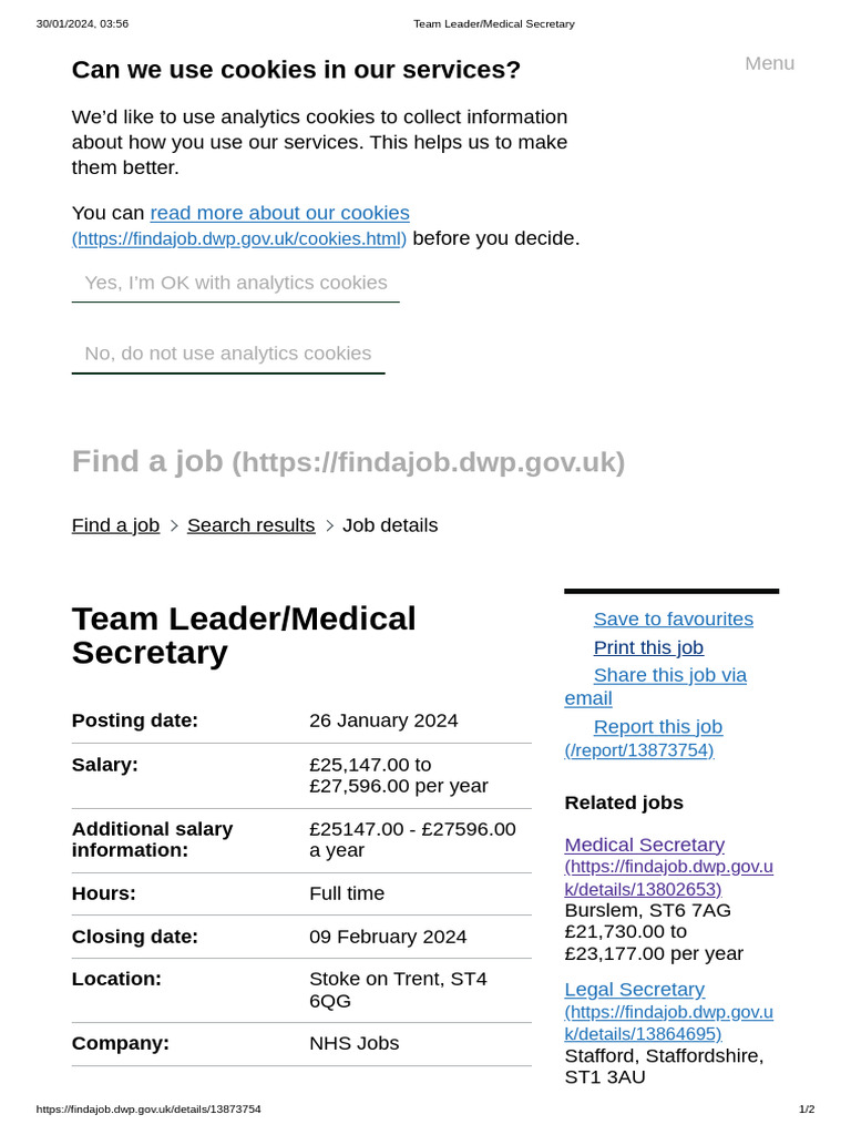 Team Leader - Medical Secretary | PDF | Stoke On Trent