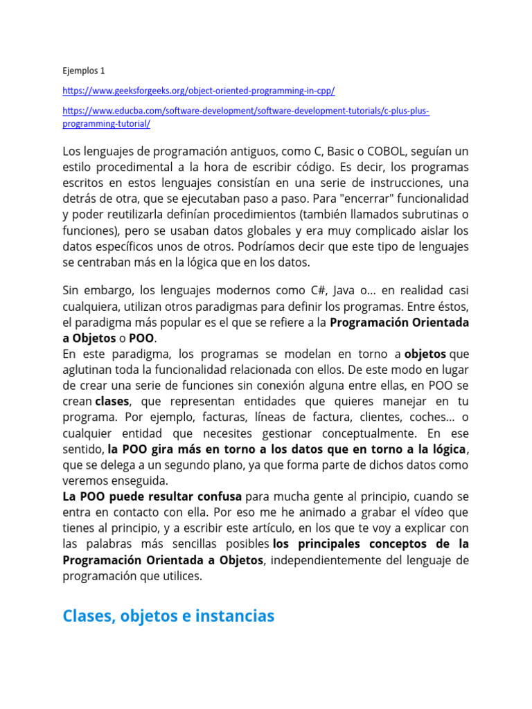POO Clase1 | Descargar gratis PDF | Objeto (informática) | Programación orientada a objetos