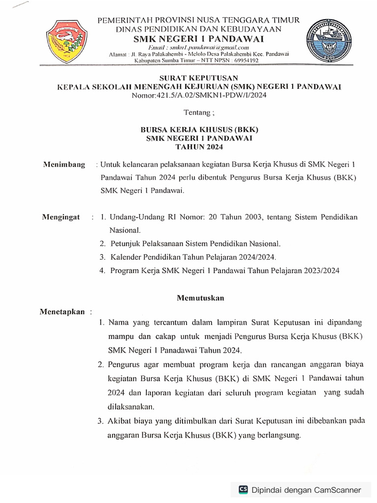 SK Dan Struktur BKK | PDF