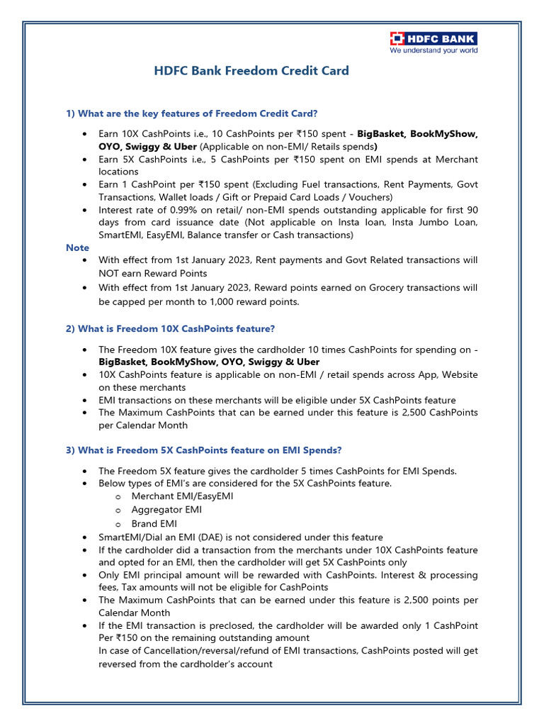 HDFC Bank Freedom Credit Card | PDF | Credit Card | Fee