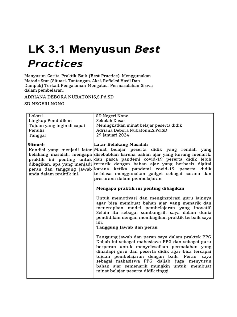 LK 3.1 Menyusun Best Practicedan RTL | PDF