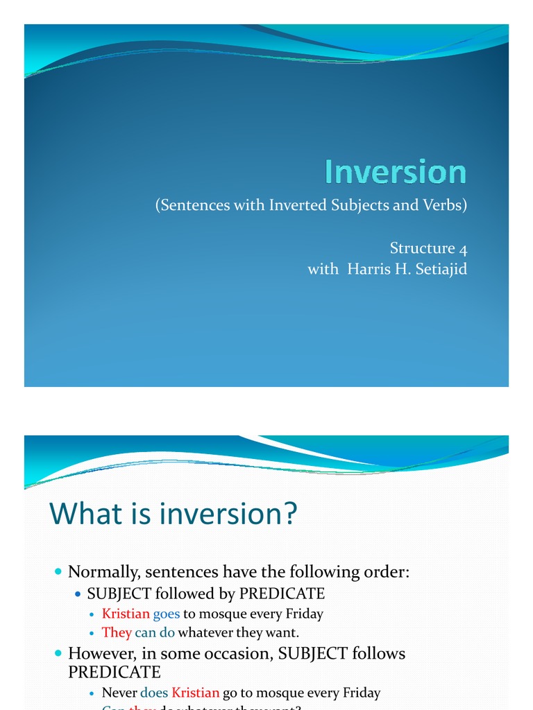 (Sentences With Inverted Subjects and Verbs) Structure 4 With Harris H ...