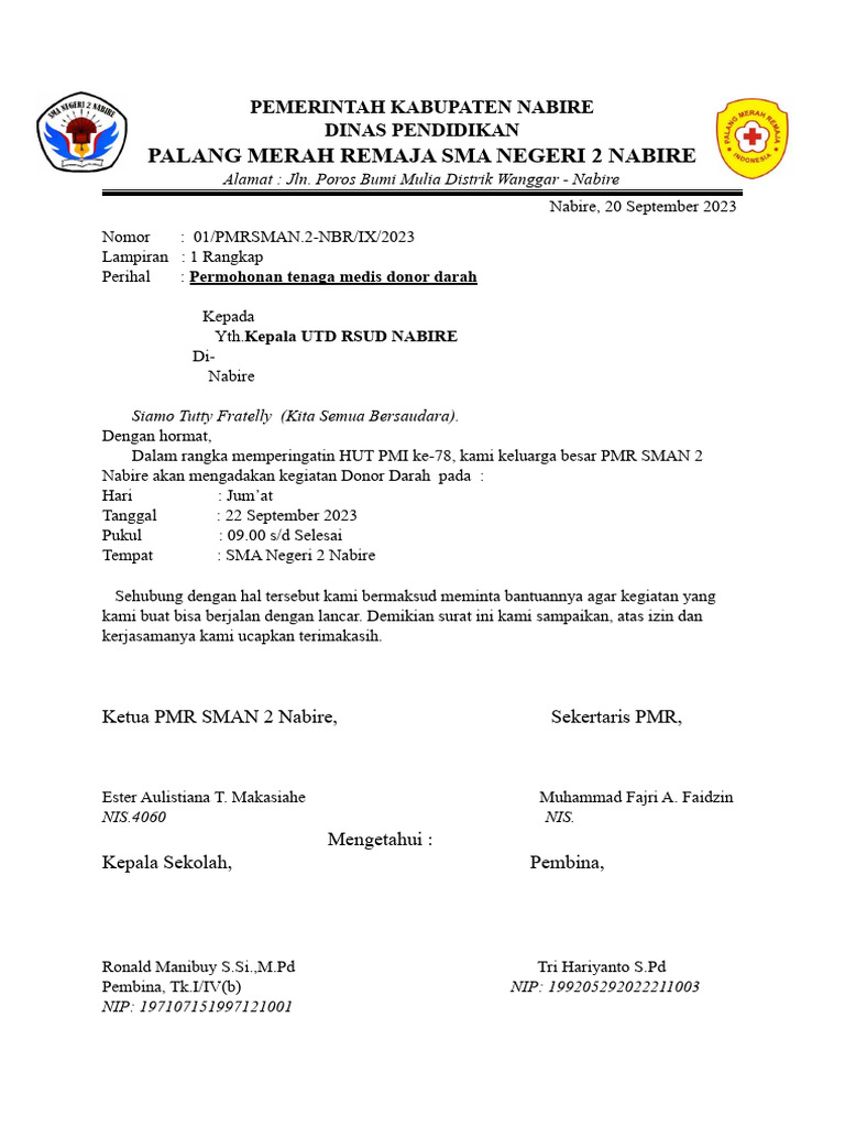 Surat Donor Darah PMI | PDF
