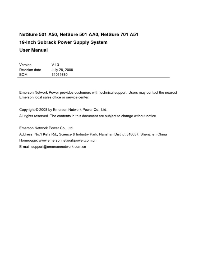 NetSure 701 A51 System User Manual | PDF | Power Supply | High Voltage
