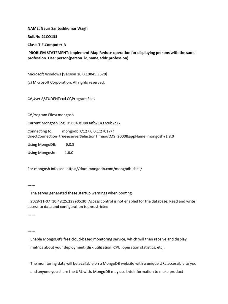 Gauri Wagh (21CO133) DBMSL Practical | PDF | Mongo Db | Booting