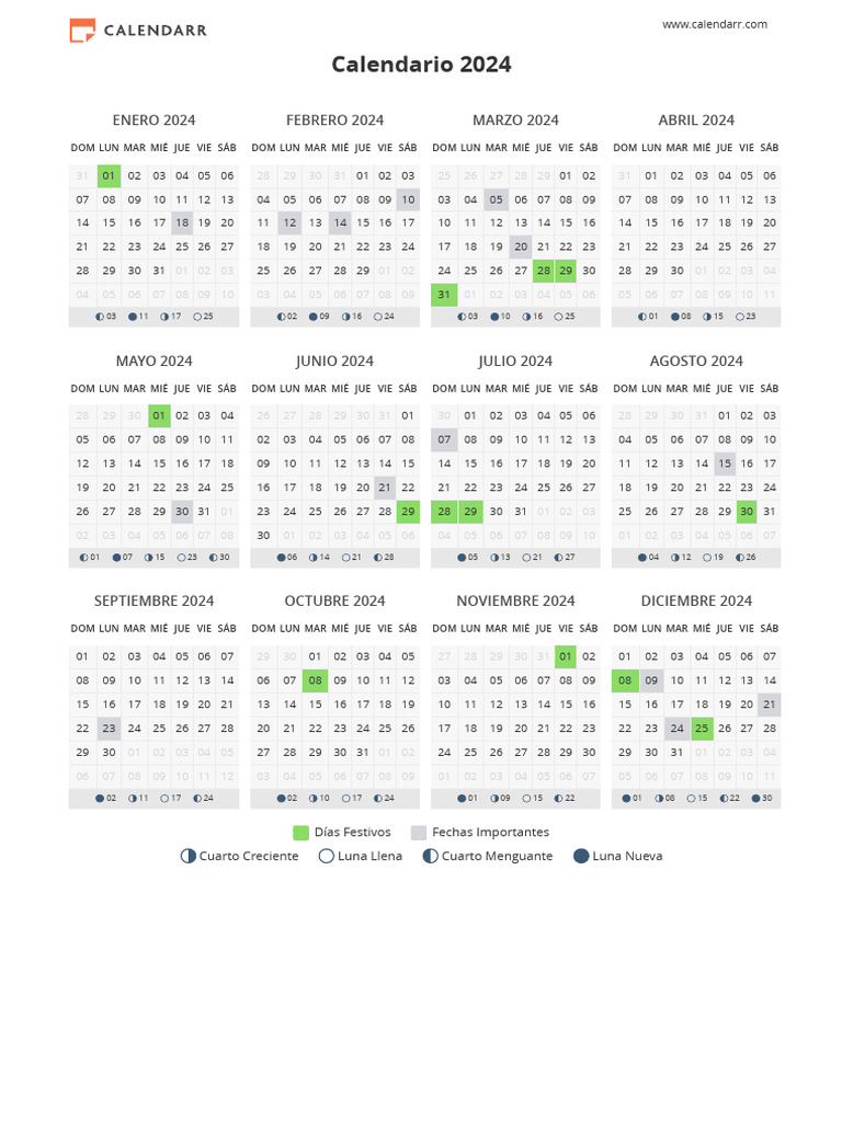 Calendario 2024 para Imprimir - Calendarr | Descargar gratis PDF | Festival | Observancias