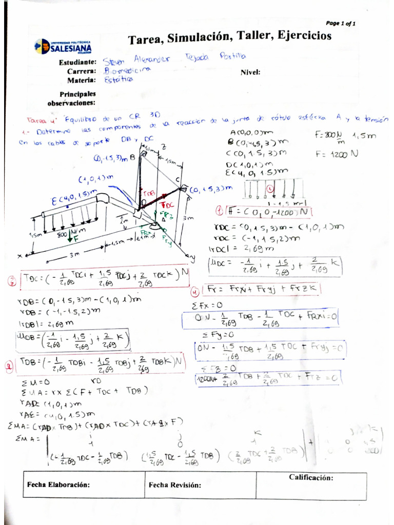 Steven Tejada-T8-G3-Equilibrio de Un Cuerpo Rígido en 3D | PDF