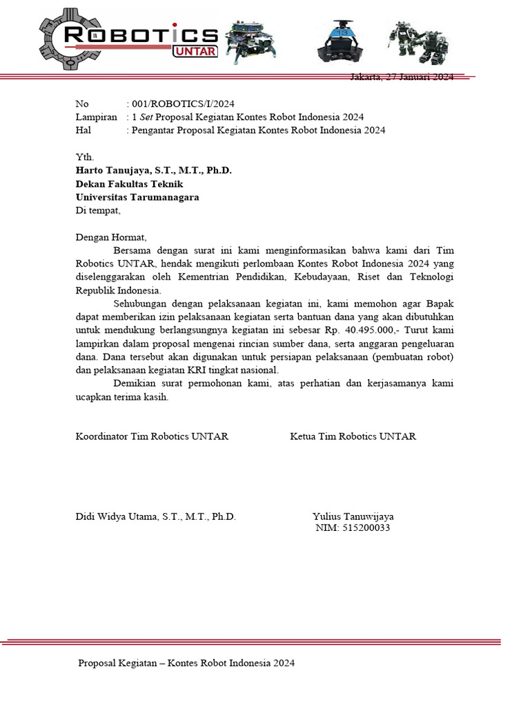 Proposal Kegiatan Robotics - 2024 | PDF