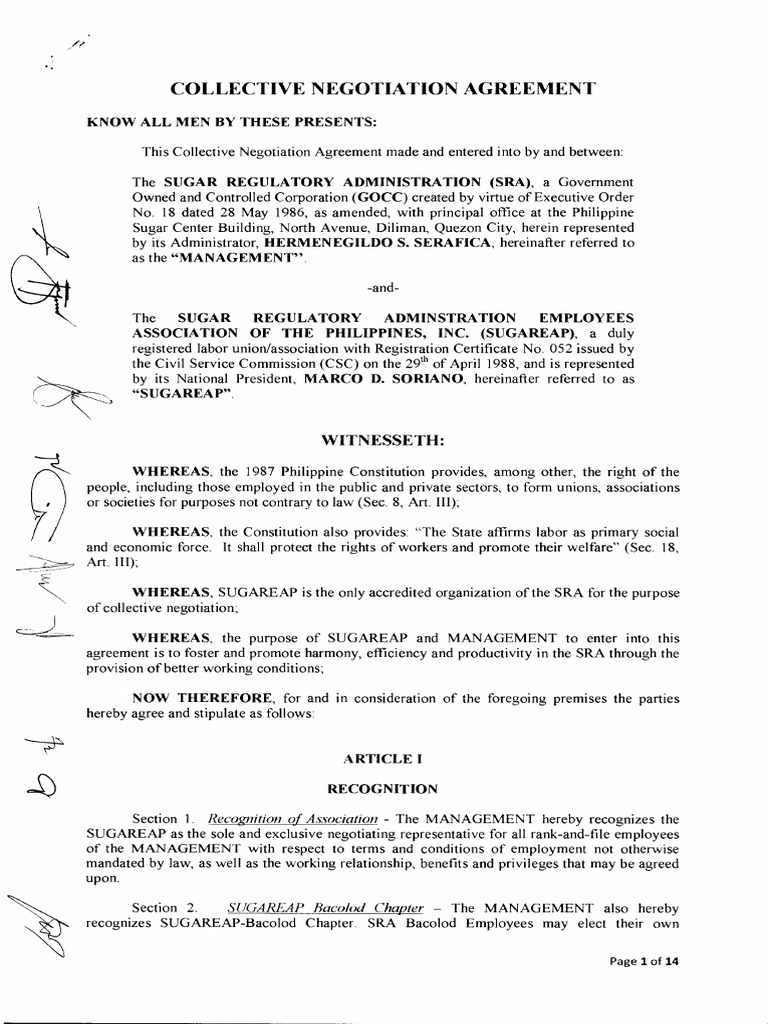 Collective Negotiation Agreement SRA-SUGAREAP | PDF | Employment ...
