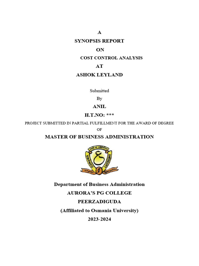 Anil - Cost Control Analysis-Ashok | PDF | Finance & Money Management