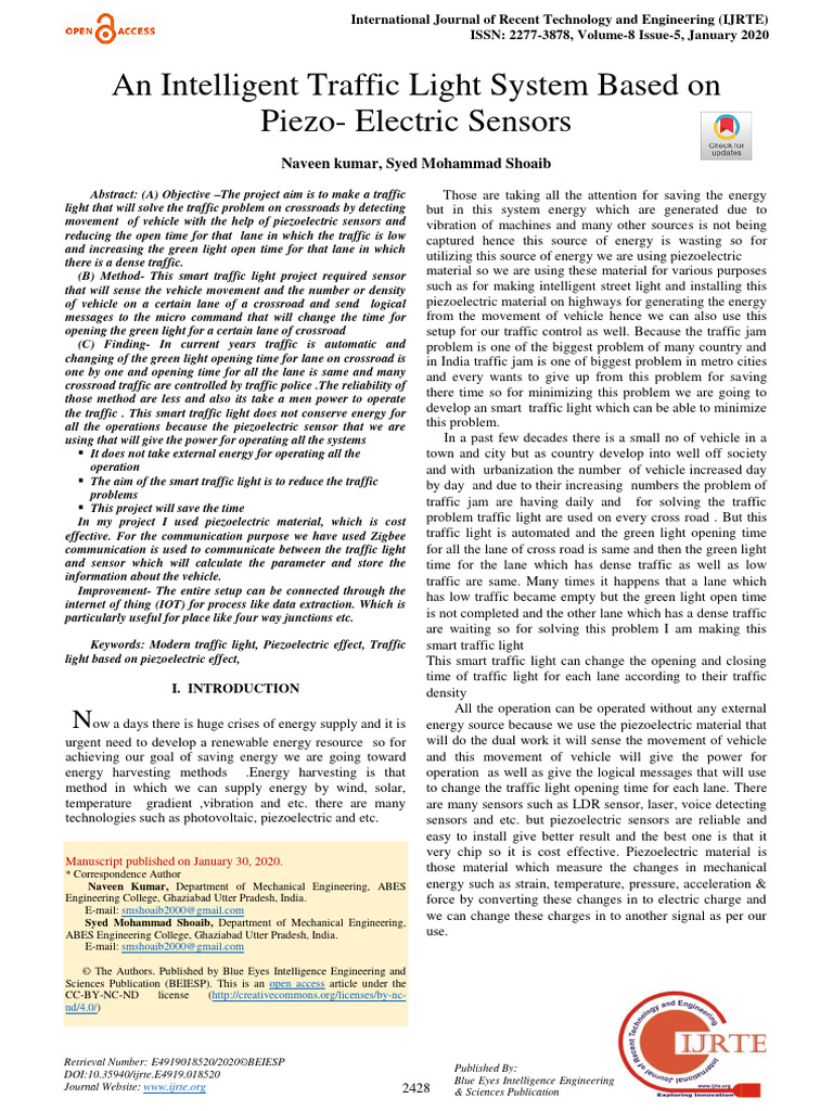 An Intelligent Traffic Light System Based On Piezo-Electric Sensors | Download Free PDF ...