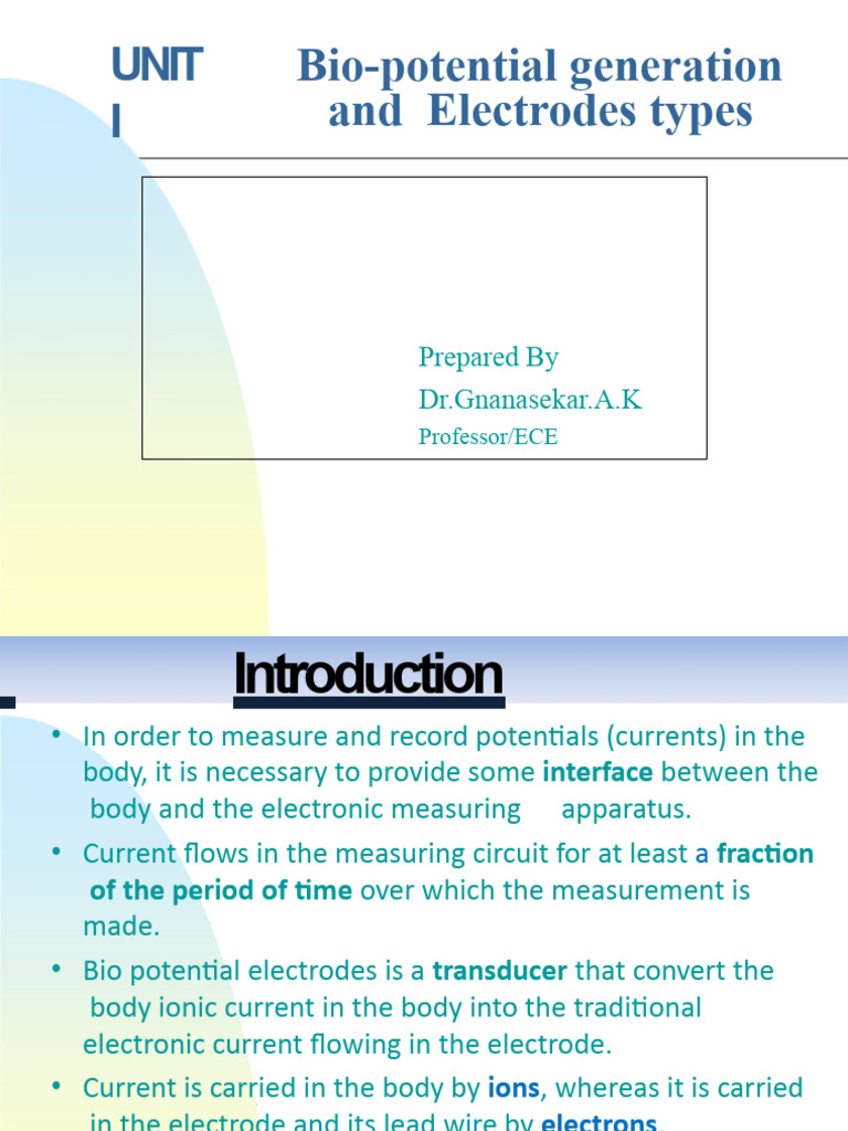 Electrode Types & Bio-Potential Basics | PDF | Ion | Membrane Potential