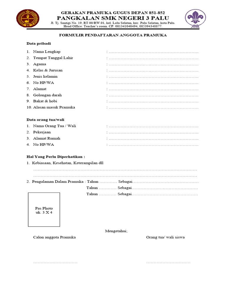 Formulir Pendaftaran Pramuka | PDF | Griya & Taman