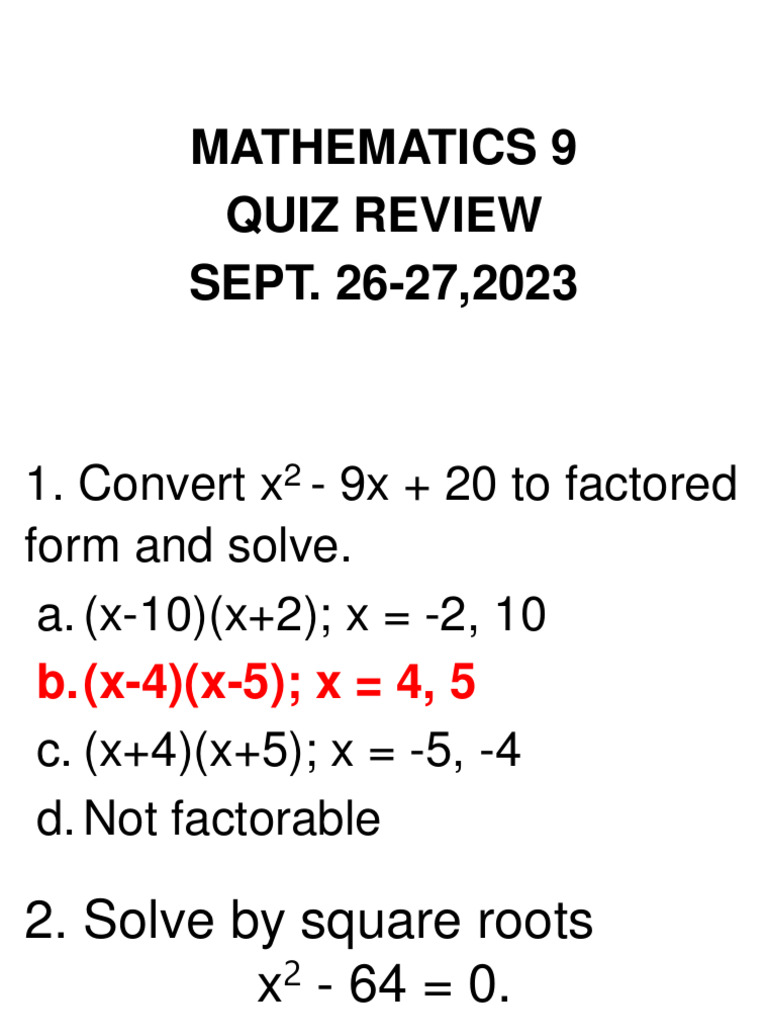 Math 9 Summative Test 1 Quiz Review | PDF