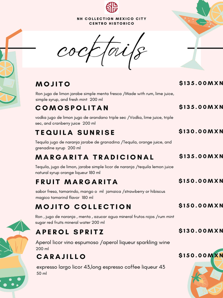 Pink Illustrated Feminine Drinks Menu | PDF | Fermented Drinks | Drink