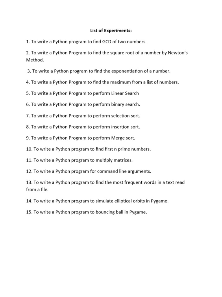Python - List of Experiments | PDF Python - List of Experiments | PDF