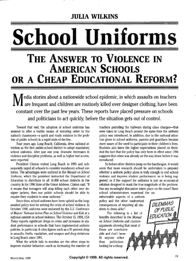 School Uniforms The Answer To Violence I | PDF