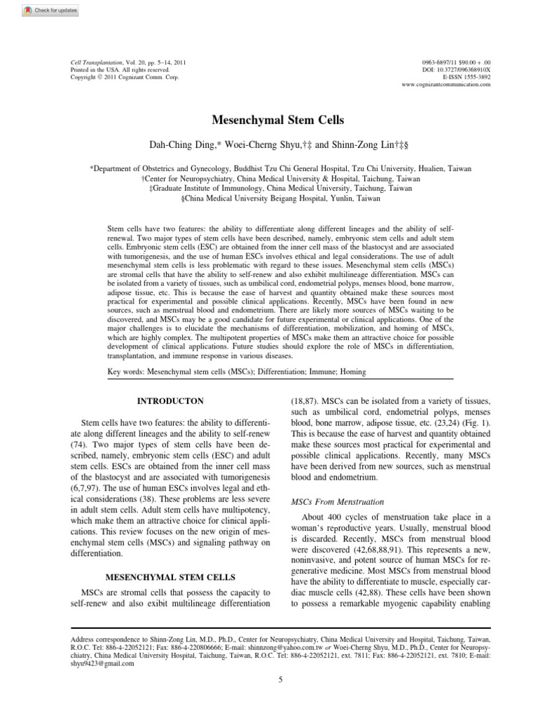 Ding Et Al 2011 Mesenchymal Stem Cells | PDF | Mesenchymal Stem Cell ...