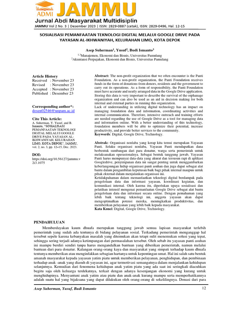 Sosialisasi Pemanfaatan Teknologi Digital Melalui Googel Drive | PDF | Information Science ...