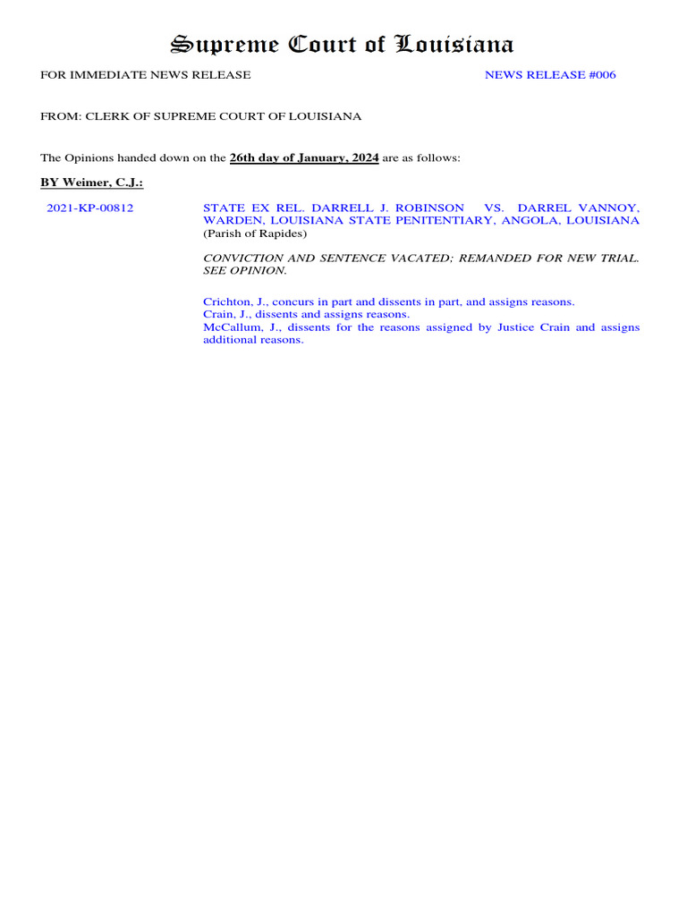 Darrell Robinson Conviction and Death Sentence Vacated | PDF | Crimes ...