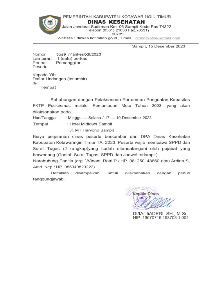 Surat Pemanggilan Pertemuan Mutu | PDF