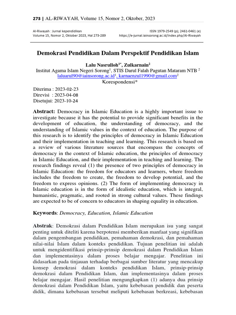 Demokrasi Pendidikan Dalam Perspektif Pendidikan Islam | PDF | Abrahamic Religions