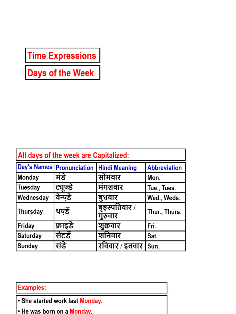 Time Expressions | PDF | Workweek And Weekend