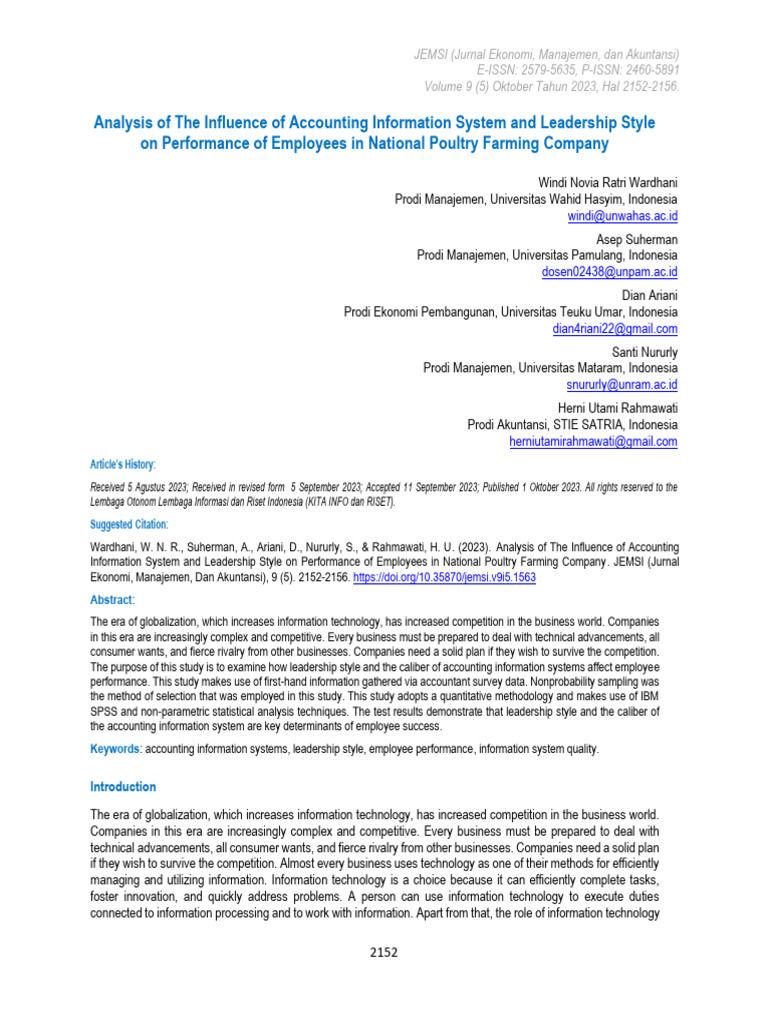 Analysis of The Influence of Accounting Information System and ...