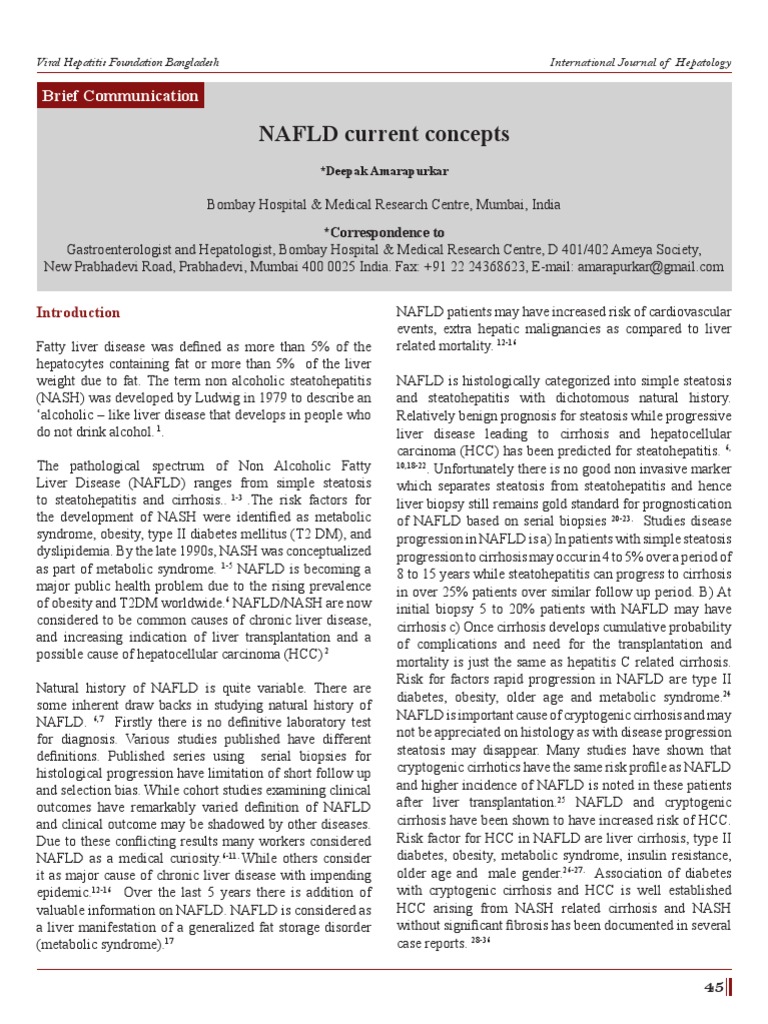 NAFLD Current Concepts: Brief Communication | PDF | Cirrhosis | Hepatitis