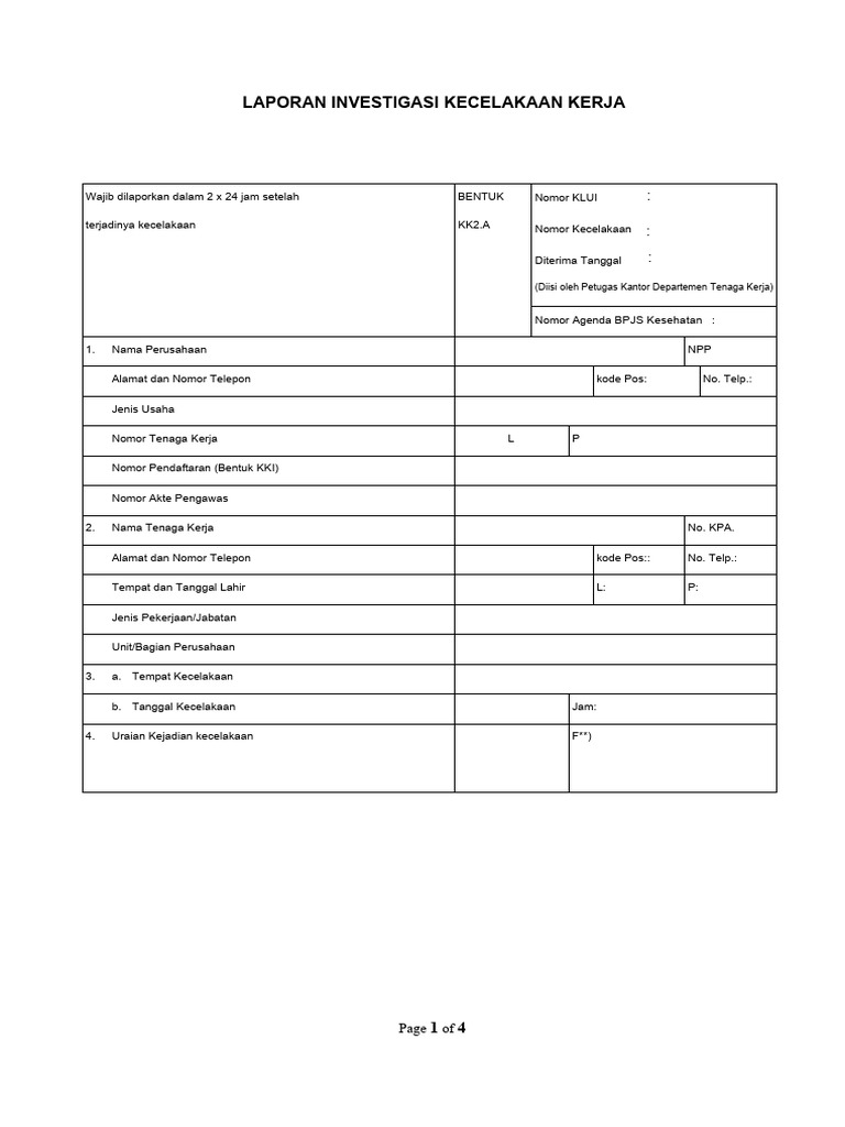 Formulir Laporan Kecelakaan Kerja | PDF
