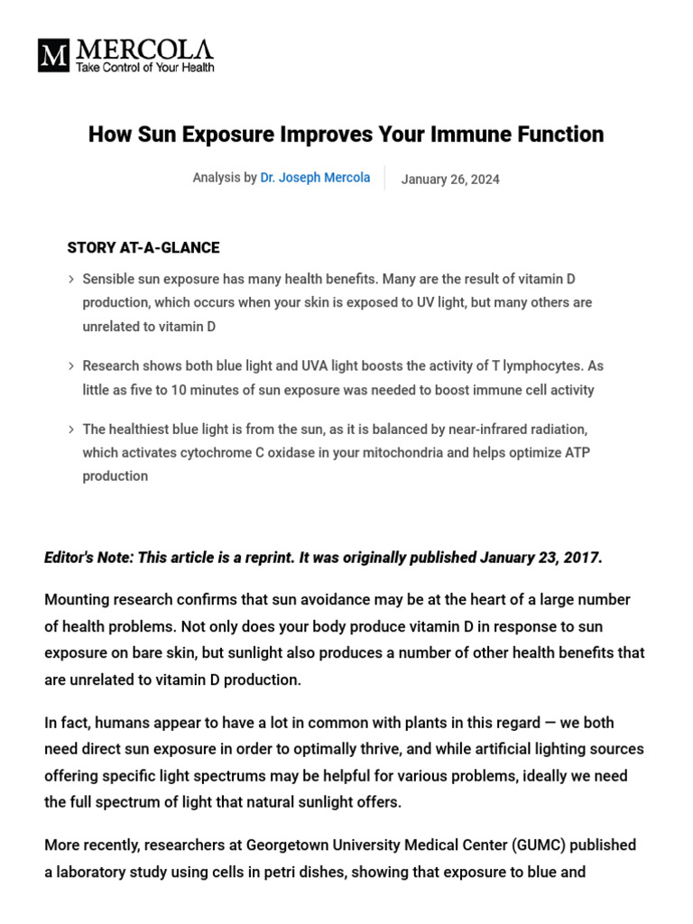 How Sun Exposure Improves Immune Function PDF | PDF | Ultraviolet ...