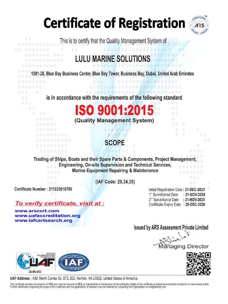 Lulu Marine Solutions - Iso 9001 - 2023 - 2024 | PDF