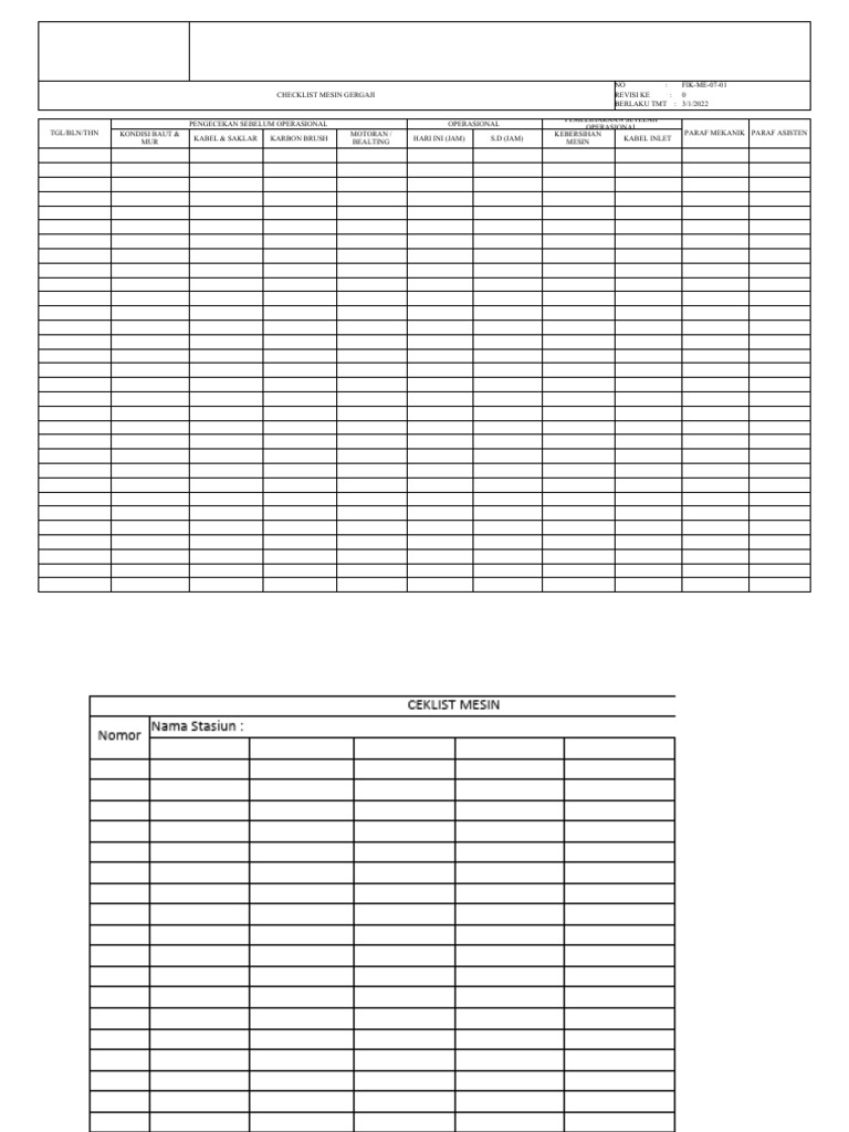Checklist Mesin Gergaji dan Gerinda | PDF