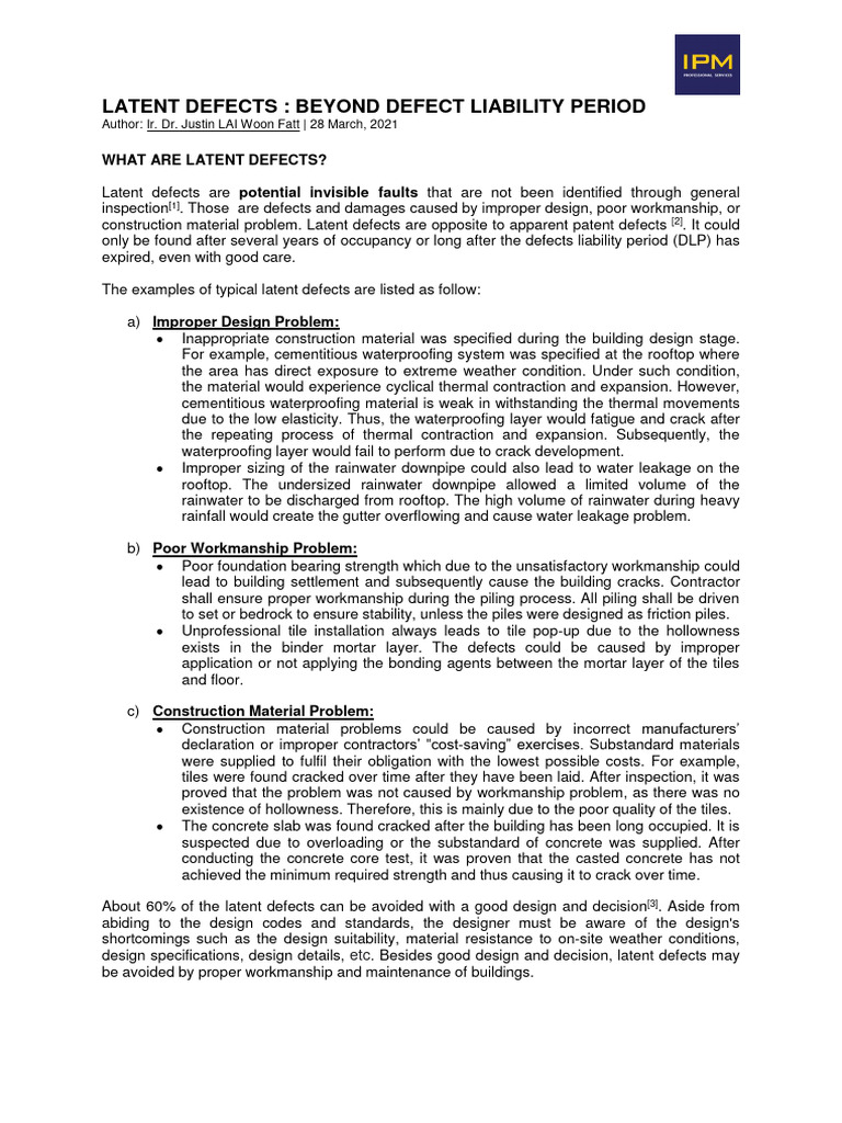 Latent Defects Beyond Defect Liability Period | PDF | Concrete | Tort Latent Defects Beyond Defect Liability Period | PDF | Concrete | Tort