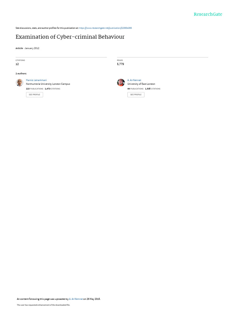 Examination of Cyber-Criminal Behaviour | PDF | Cybercrime | Offender ...