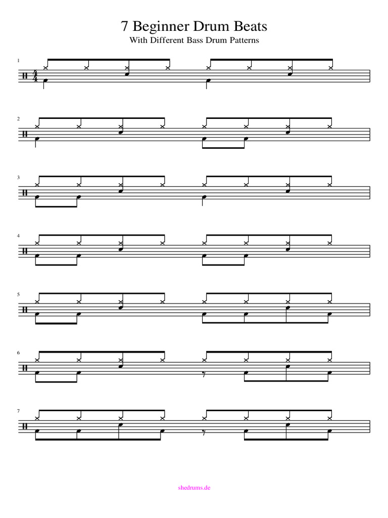 Beginner Drum Beats Bass Drum Patterns | PDF