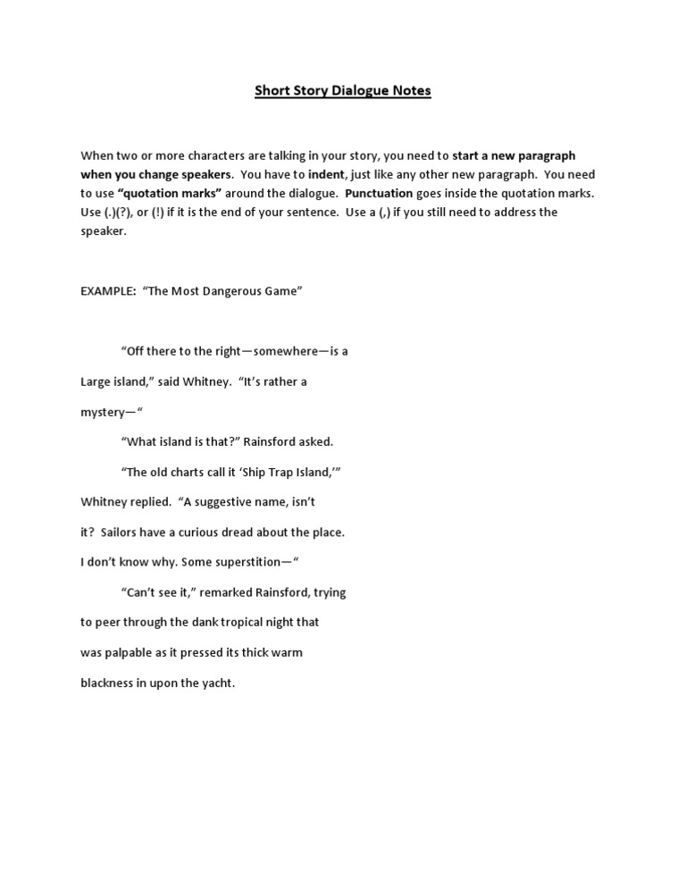 Short Story Dialogue Notes | PDF