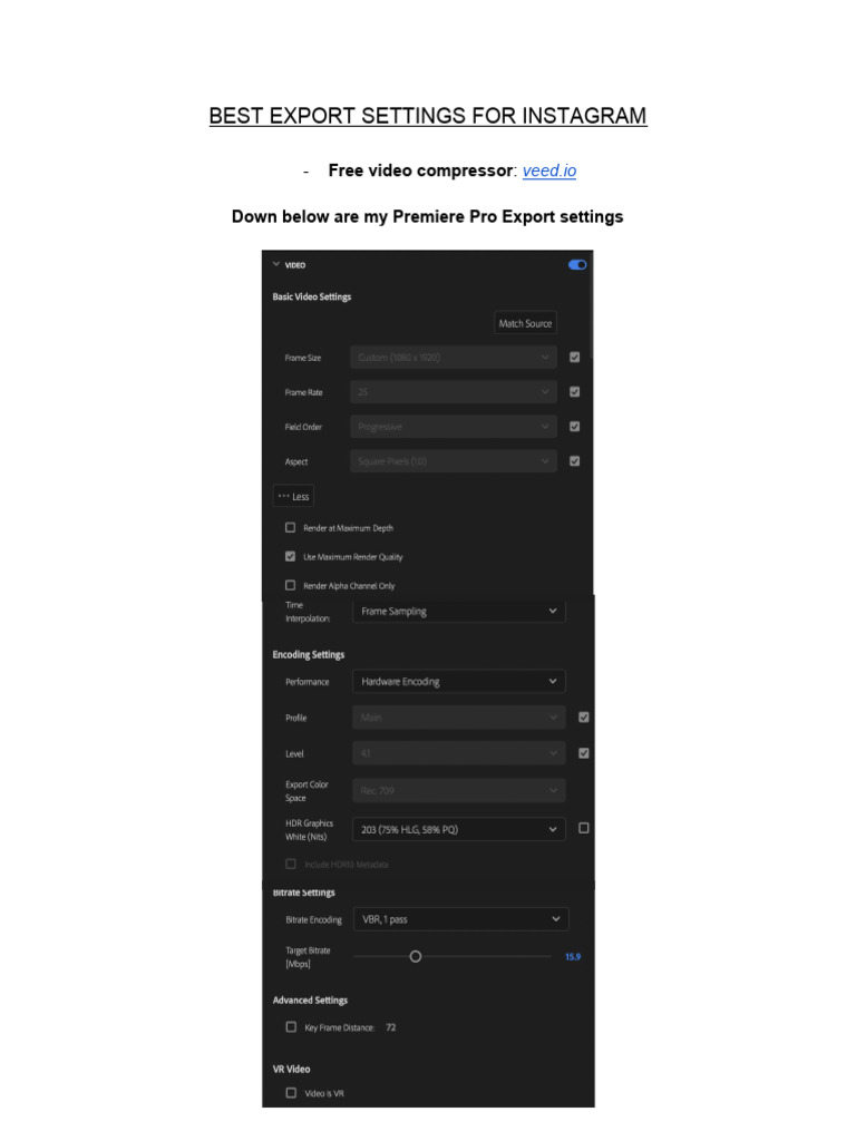 Best Export Settings For Instagram | PDF