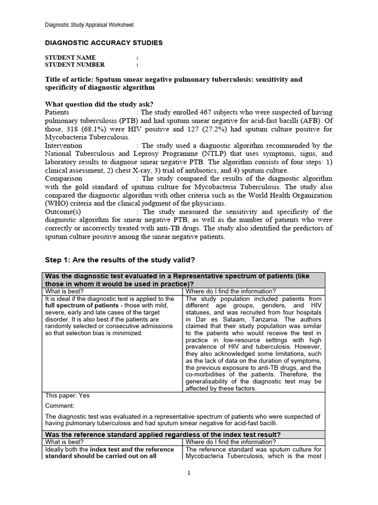 Sputum Smear Negative | PDF | Tuberculosis | Sensitivity And Specificity