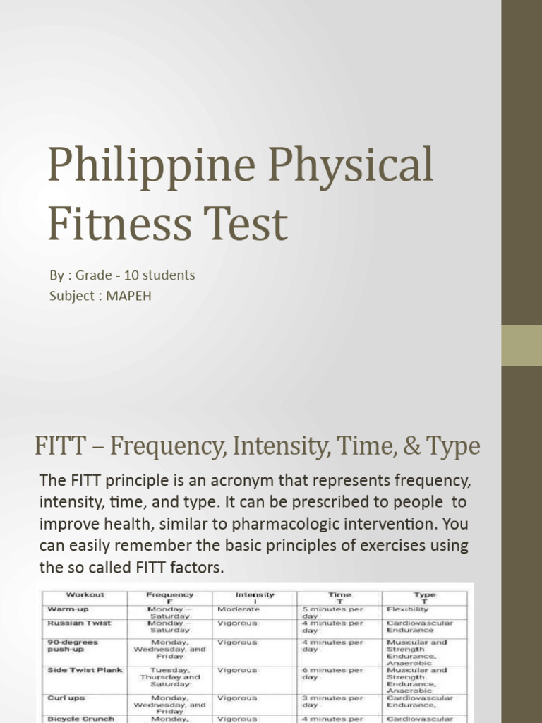 Philippine Physical Fitness-Test | PDF | Physical Fitness | Skeletal Muscle