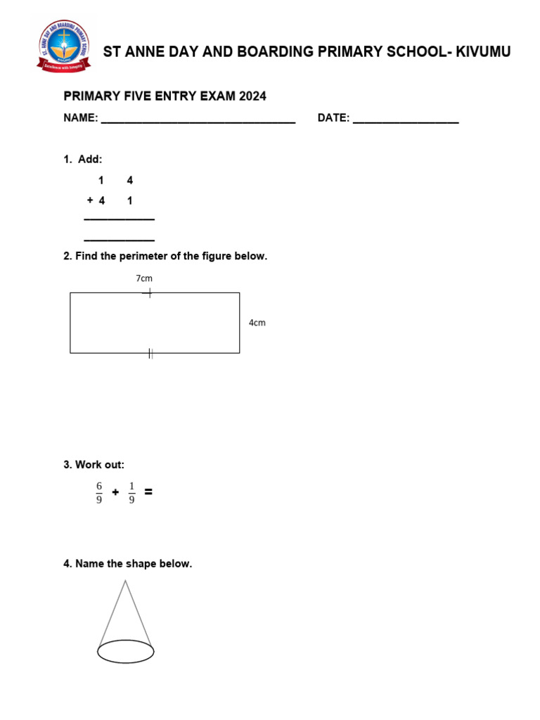 Primary Five Entry Exam 2024 | PDF | Religious Belief And Doctrine
