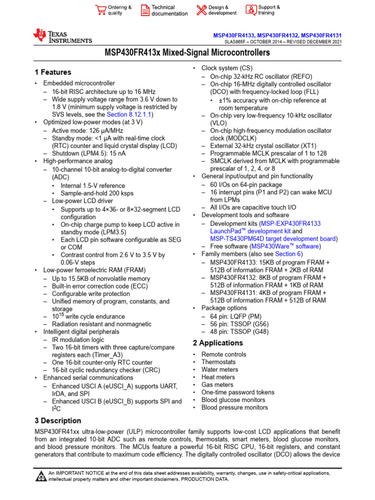 msp430 Datasheet | PDF | Computer Hardware | Computer Science