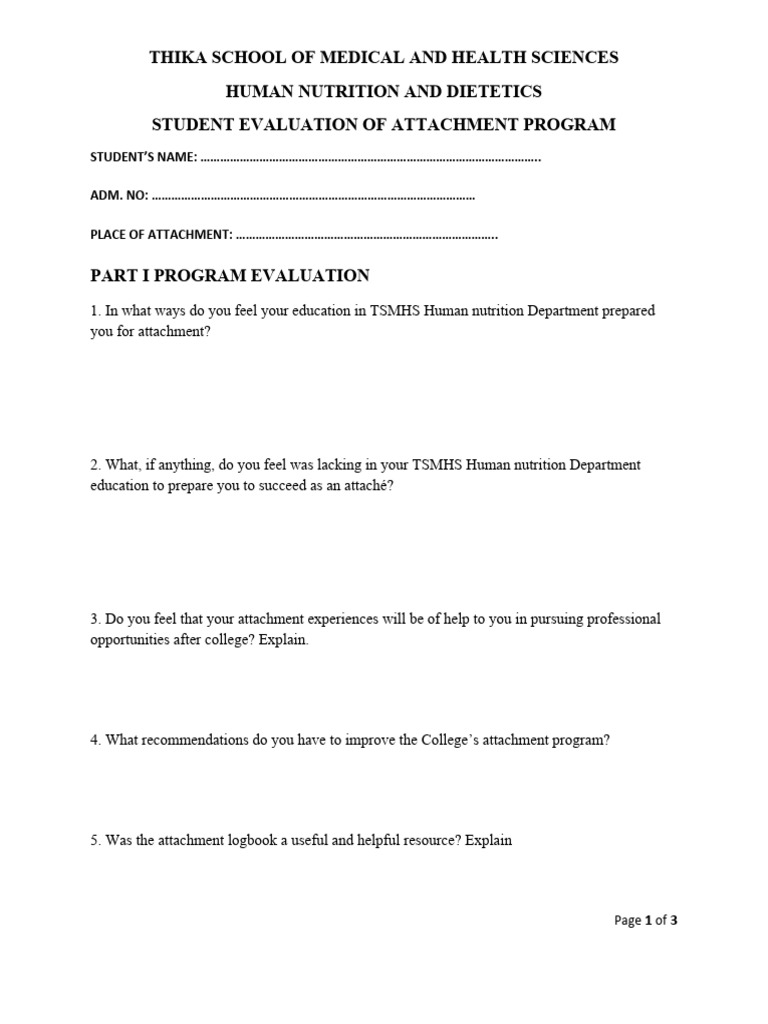 Student Evaluation of Attachment Program - 034826 | PDF | Learning | Dietitian