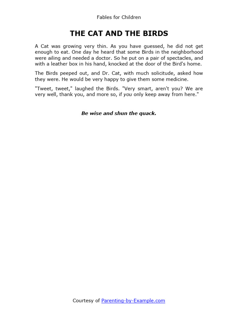 The Cat and the Birds Fable | PDF | Wellness