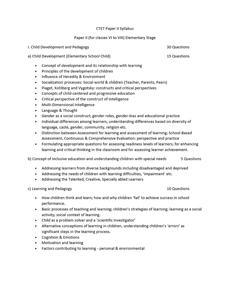 CTET Paper II Syllabus | PDF | Mathematics | Reading Comprehension