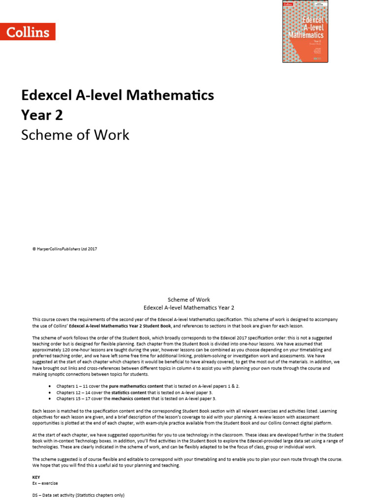 Collins Edexcel A-Level Maths SoW Year 2 - Final | PDF | Equations ...