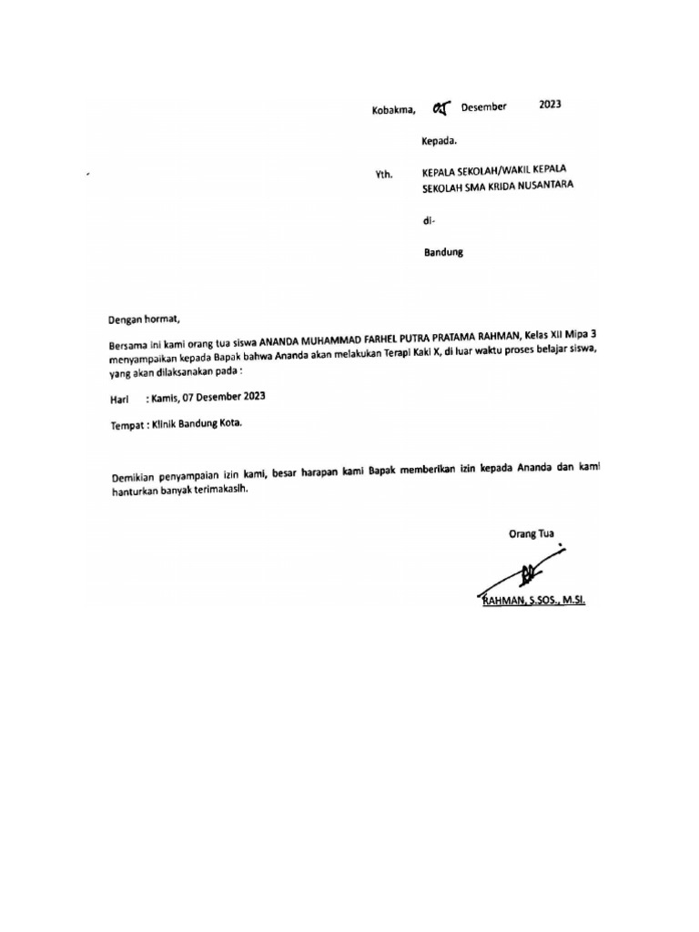 Surat Sakit Ananda Muhammad Farhel Putra Pratama Rahman | PDF